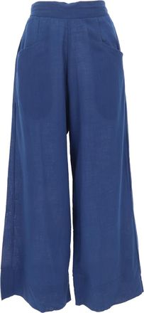Guru Shop Boho Baumwollhose mit Hohem Bund, Bequeme Marlenehose - Blau, Damen, Baumwolle, Size:L
