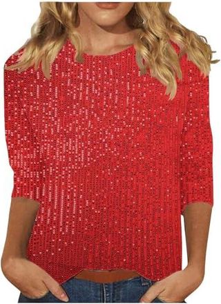 Generic Haut de f&ecirc;te &agrave; paillettes scintillantes pour femme | Chemisier ample &agrave; manches courtes &agrave; paillettes pour cocktail, vacances, festival, chemise de soir