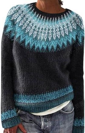 Generic LinRim Pull dautomne color&eacute; pour femme - Col rond - Bloc de couleurs - Pull dhiver en tricot &eacute;l&eacute;gant - Coupe ajust&eacute;e - Ray&eacute; - Confortable - Chaud - Ma