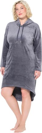 Ulla Popken Damen gro&szlig;e Gr&ouml;&szlig;en &Uuml;bergr&ouml;&szlig;en Plus Size Loungewear-Nickikleid, Kapuze, Langarm, recycelt dunkelgrau 54+ 834550102-54+