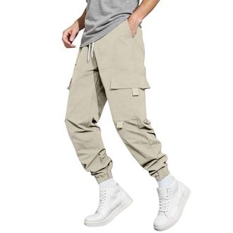 Generic Pantalon de jogging pour homme - Pantalon cargo avec cordon de serrage et taille &eacute;lastique - Poche - Pantalon de rue d&eacute;contract&eacute;, kaki, XXL