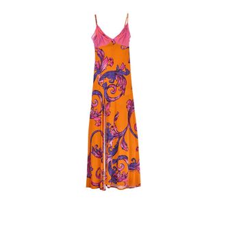 Versace Jeans Couture Barockes Langes Kleid in Orange - - Dresses - Damen - Mehrfarbig - M