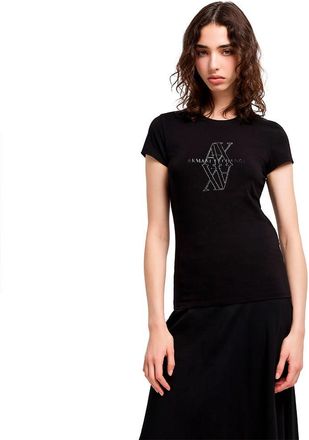 A|X Armani Exchange Womens Arte Sella, Embroidered and Printed Logo,Slim Fit,Black,XS