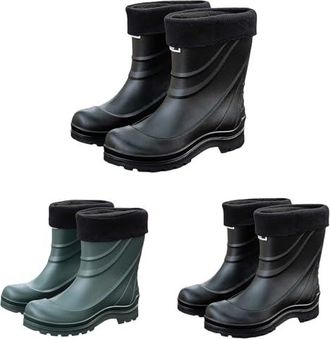 Generic Bottes de pluie &agrave; enfiler pour homme - Bottes Chelsea mi-mollet avec doublure en peluche - Chaudes et imperm&eacute;ables - En caoutchouc antid&eacute;rapant - Pour