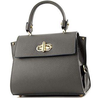 modamoda.de T182 - Fourre-tout italien pour femme, petit cuir, Couleur:gris graphite