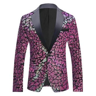 Generic Veste en velours pour homme avec motif mosa&iuml;que &agrave; paillettes - Veste de costume &agrave; paillettes avec col ch&acirc;le pour chanteur de sc&egrave;ne Showmaster - Blazer