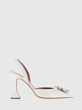 Amina Muaddi Escarpins slingback Begum en satin avec boucle bijou et talon &eacute;vas&eacute;