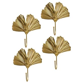 SOLUSTRE 4 Stück Nordische Metall wandhaken Goldfarbene Ginkgo Garderobenhaken Wandmontage Vintage Stil für Schlüssel Kleidung Hüte Schlafzimmer Wohnzimmer