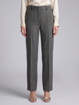 Forte_Forte Gerade geschnittene Hose aus Viskosemischung mit Chevron-Muster und Bundfalten