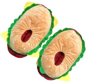 Frcolor Pantoufles Hiver Chaudes Forme de Hamburger Confortables et Moelleuses Mules Int&eacute;rieur Mignons pour Femmes et Hommes pour Maison et Hiver