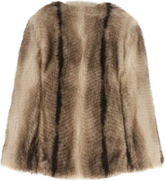 Twin-Set Eco-Fur Hood Cape Coat - Beige