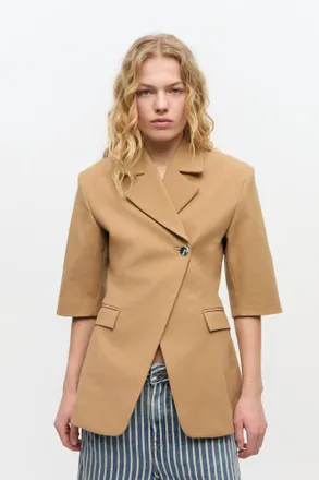 Ganni Blazer à manches 3/4 camel Beige Élasthanne - Taille 38