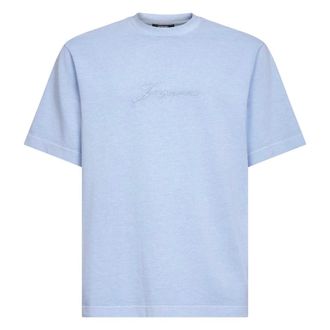 Jacquemus Homme, Tops, Bleu, Taille: M Logo-Embroidered T-Shirt