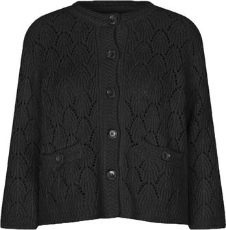 Masai Femme, Pulls, Noir, Taille: 46 FR Gilet à Motifs avec Poches et Boutons