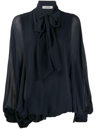 Valentino Garavani blouse à manches bouffantes et col lavallière - Bleu