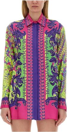 Versace Jeans Couture Femme, Blouses et Chemises, Multicolore, Taille: 34 FR Chemise en soie &agrave; imprim&eacute; baroque