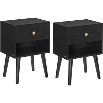 Vasagle Tables de Chevet, Lot de 2, avec Tiroir et Compartiment Ouvert, Pieds en Bois, Noir Bois&eacute;