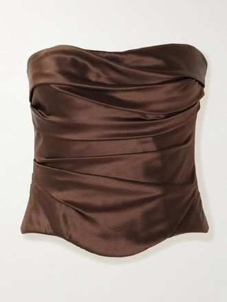 Danielle Frankel Haut Bustier En Satin De Soie &Agrave; Drap&eacute;s Demi - Marron