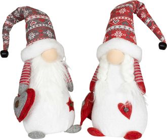 Brandsseller Weihnachtswichtel 33 cm mit LED - Skandinavische Figuren, detailreiche GNOME als dekorative Winterdeko für Tisch, Fenster & Wohnzimmer, Paar