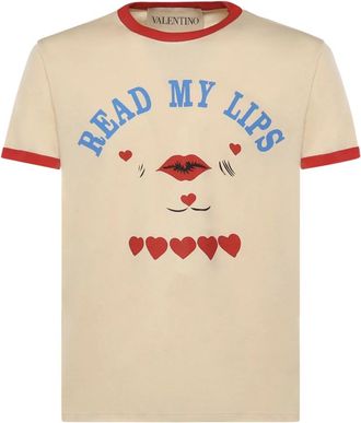 Valentino Garavani Homme, Tops, Beige, Taille: M T-Shirt Imprim&eacute; en Coton