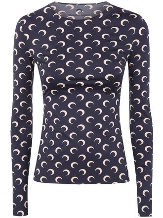 Marine Serre Long-Sleeve Printed Top Moon