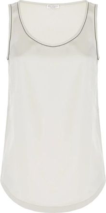 Brunello Cucinelli Femme, Tops, Beige, Taille: 42 FR Top en satin orn&eacute;