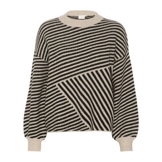 Kaffe Gestreifter Strickpullover in Grau/Schwarz - - Knitwear - Damen - Mehrfarbig - S