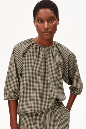 Armedangels Damen vegan Bluse Vichy Seersucker Braun