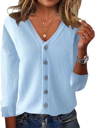 ORANDESIGNE Gilet Femme Cardigan Court avec Boutons Col en V Manches Longues Ouvert sur Le Devant pour Un Style Chic et Elegant Automne Hiver Vêtements Adapté à T
