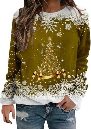 Generic Ydsxlp Chandails de Noël à manches longues pour femme - Pull à col rond - Pull ample - Confortable et léger - Tunique, B-Gold., 3XL