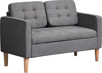 HOMCOM 2 Sitzer Sofa, Couch mit Stauraum, Holzbeine, Gepolsterter Polstersofa mit Samtoptik f&uuml;r Wohnzimmer, Schlafzimmer, 117x 62 x 78 cm, Grau