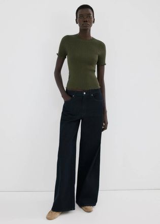 Mango Geripptes Strick-T-Shirt khaki - Damen - XS - MANGO