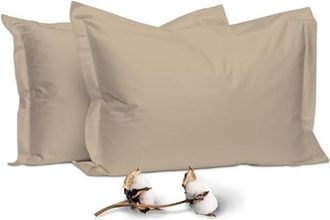 Pizuna Coton Peign&eacute; Set de 2 Taies doreiller 50x75 cm simplement taupe, 100% Coton Longue Tige 400 Fils Armure Satin Taies doreiller Douces 50x75 en Coton(si