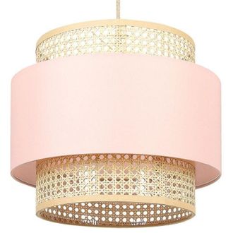 Beliani Lampe &agrave; Suspension Lumi&egrave;re Douce Abat-Jour en Coton Rotin Naturel et Rose Yumuri