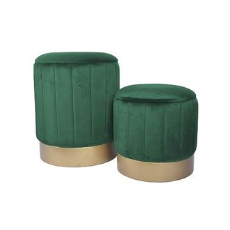 Mobili Rebecca Lot de 2 Poufs en Velours, Tabouret, Vert, MDF Fer, avec Rangement, pour Salon Chambre &Agrave; Coucher - Dimensions HxLxP : 44 x 35 x 35 cm - Art. RE6834