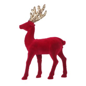 Cabilock Elegante Weihnachtsdeko Samt Rentier Figur Rot Mit Glitzer Edle Geweih Skulptur F&uuml;r Christbaum Und Tisch Stilvolle Saisonale Deko F&uuml;r Festliche Wohnr&auml;