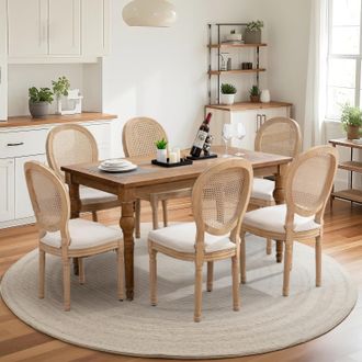 Generic Esszimmerstühle Im Französischen Landhausstil, 2er-/4er-/6er-Set - Gepolsterte Stühle Mit Rattan-Rückenlehne Und Beinen Aus Massivholz, for Küche, Woh