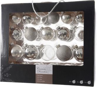 Decoris 42x Silberne Glaskugeln 5-6-7 cm - Glanz/Matt/Glitzer/Klar - Christbaumschmuck Silber