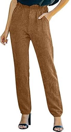 Generic Pantalon stretch dautomne et dhiver en velours côtelé pour femme - Taille élastique - Pantalon de yoga décontracté, marron, XXL