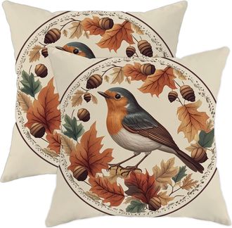 Generic Herbstvogel Sofakissen Quadratische Dekokissen Mit Rei&szlig;verschluss Kissenh&uuml;lle F&uuml;r Schlafzimmer Hotel Bett 45X45Cm 2Er Set