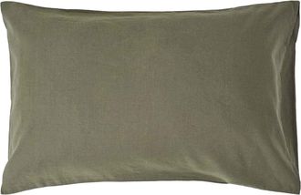 Homescapes Leinen Kissenbezug 50x90 cm olivgr&uuml;n, Halbleinen Kissenh&uuml;lle Hotelverschluss, 60% Leinen & 40% Baumwolle