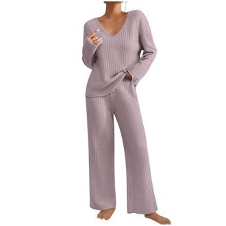 Generic Ensemble de v&ecirc;tements de d&eacute;tente pour femme en coton et couleur unie col rond avec bouton pantalon ample d&eacute;contract&eacute; &agrave; manches courtes pour femme Surv