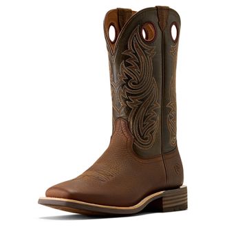 Ariat Mens Highland Toughstock Wide Square Toe Western Boots in Brown Oiled Rowdy Timber Olive, D Medium Width, Size 44.5, by Ariat