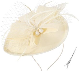 Dreshow Blume mit Einzelnem Pfeil Feder Fascinators Hut Stirnband und Eine Gegabelte Clip Braut Kopfbedeckung Derby Fascinator Pillbox Hut Kopfschmuck f&uuml;r M&auml;d
