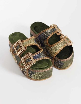 Azalea Wang Azalea Wang - Jainna - Sandales &agrave; plateforme avec boucles - Marron et vert