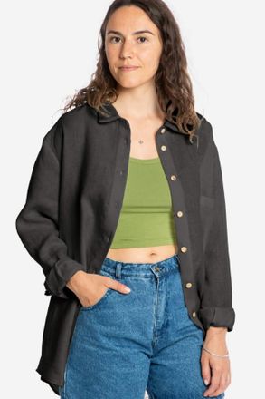 Matona Damen vegan Hemd Leinenhemd Schwarz