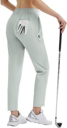 Baleaf Pantalon de golf extensible pour femme avec passants de ceinture et poches à fermeture éclair UPF 50+, gris, XL