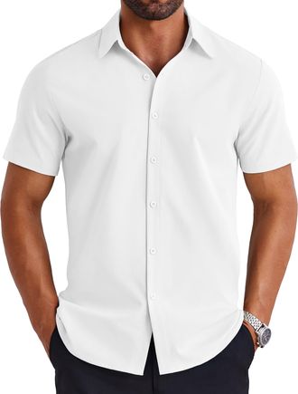 Coofandy Sommer Hemd Herren Freizeit Kurzarm Formales Busimess Hemden Kurzarm Freizeithemd Hochzeit Basic Shirts Weiß L