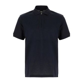 HUGO BOSS Homme, Tops, Bleu, Taille: 2XL Polo en m&eacute;lange de coton avec patte zipp&eacute;e