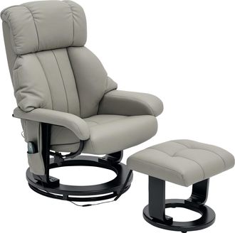 HOMCOM Relaxsessel mit Hocker, drehbarer Fernsehsessel mit Massagefunktion, Liegefunktion, Massagesessel mit Fernbedienung, Seitentasche, Ruhesessel aus Kuns